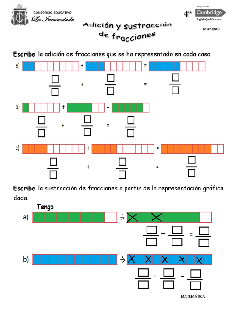4topr. Mat. - Adición y Sust de Frac. | PDF
