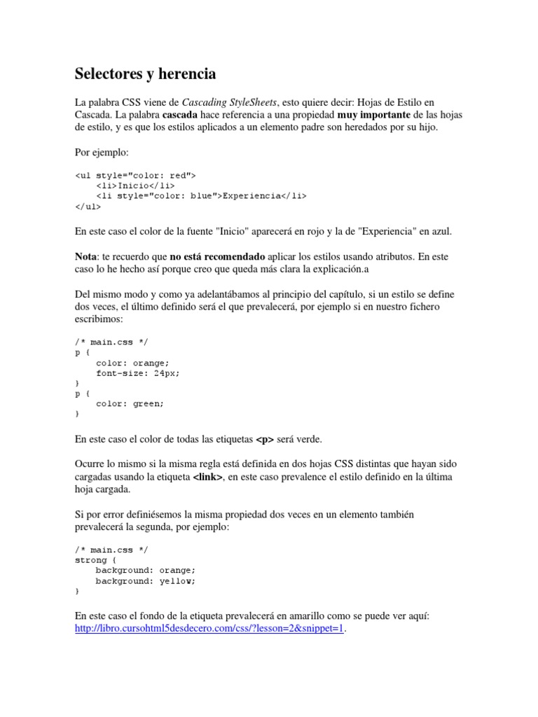 CSS: Selectores y Herencia | PDF