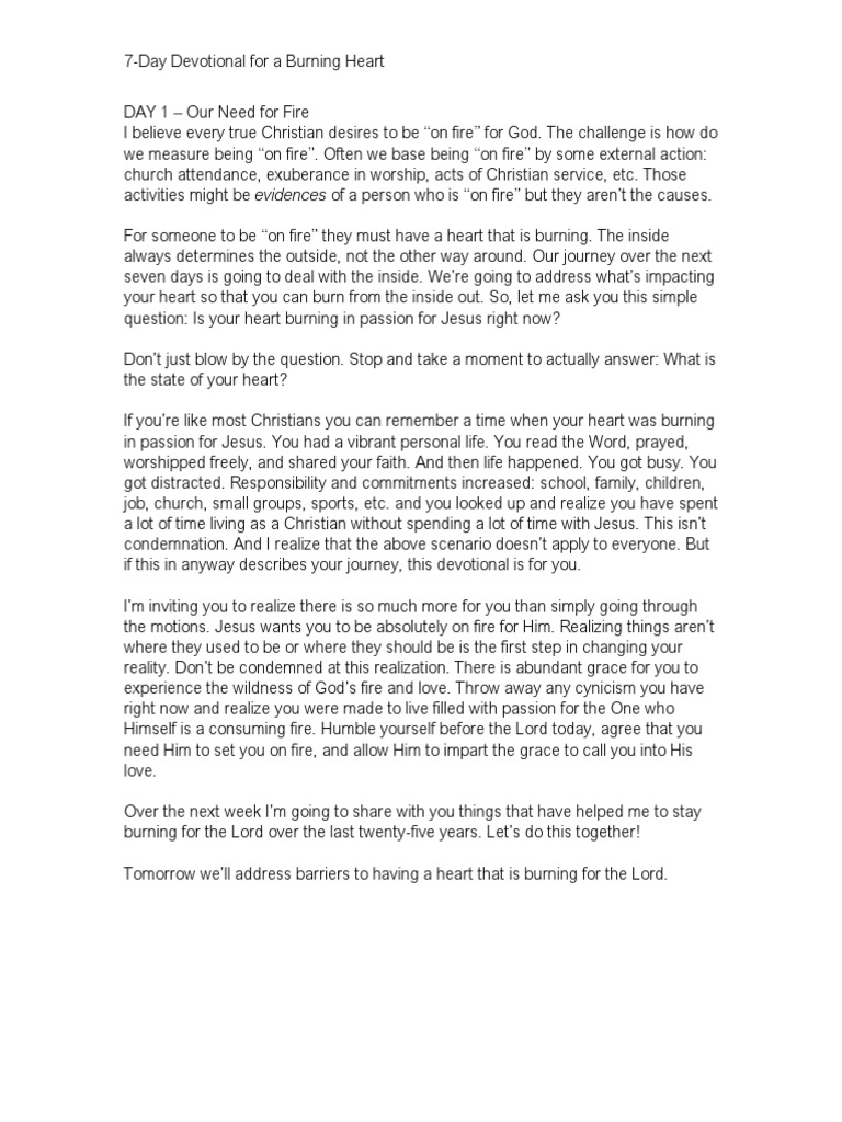 7 Day Devotional - Burning Heart | PDF | Prayer | Worship