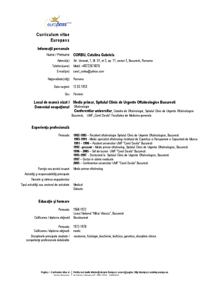 Corbu Catalina Gabriela - CV | PDF