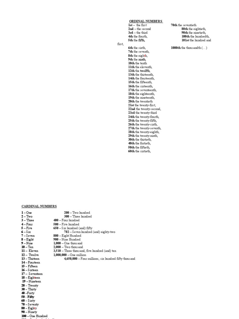 Cardinal and Ordinal Numbers Guide | PDF