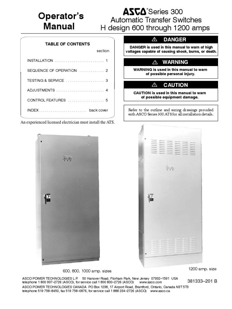 Operator's Manual: Series 300 Automatic Transfer Switches H Design 600 ...
