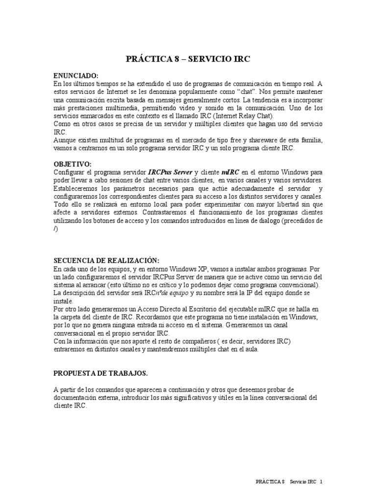 Práctica 8 IRC | PDF | Chat en linea | Internet Relay Chat