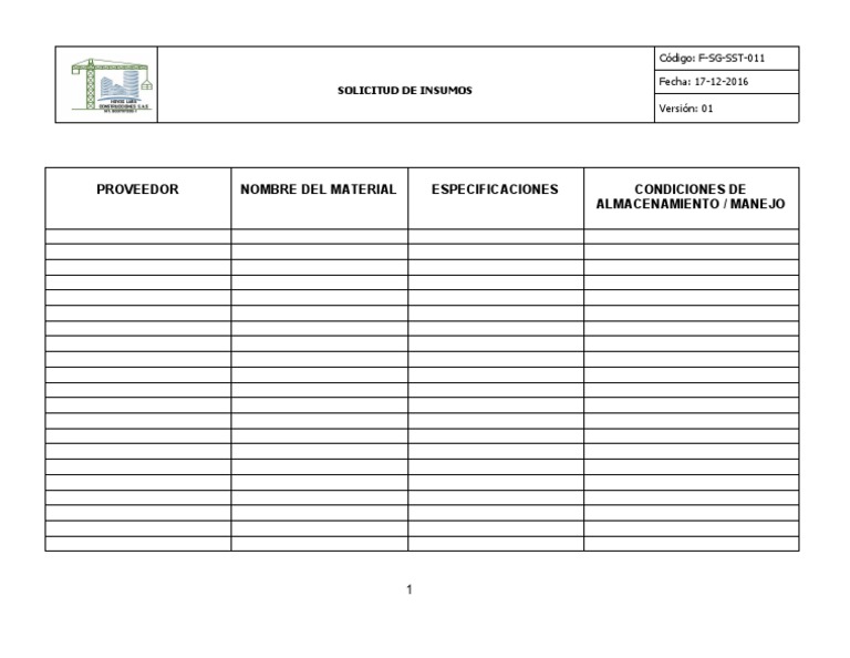 Solicitud de Insumos | PDF