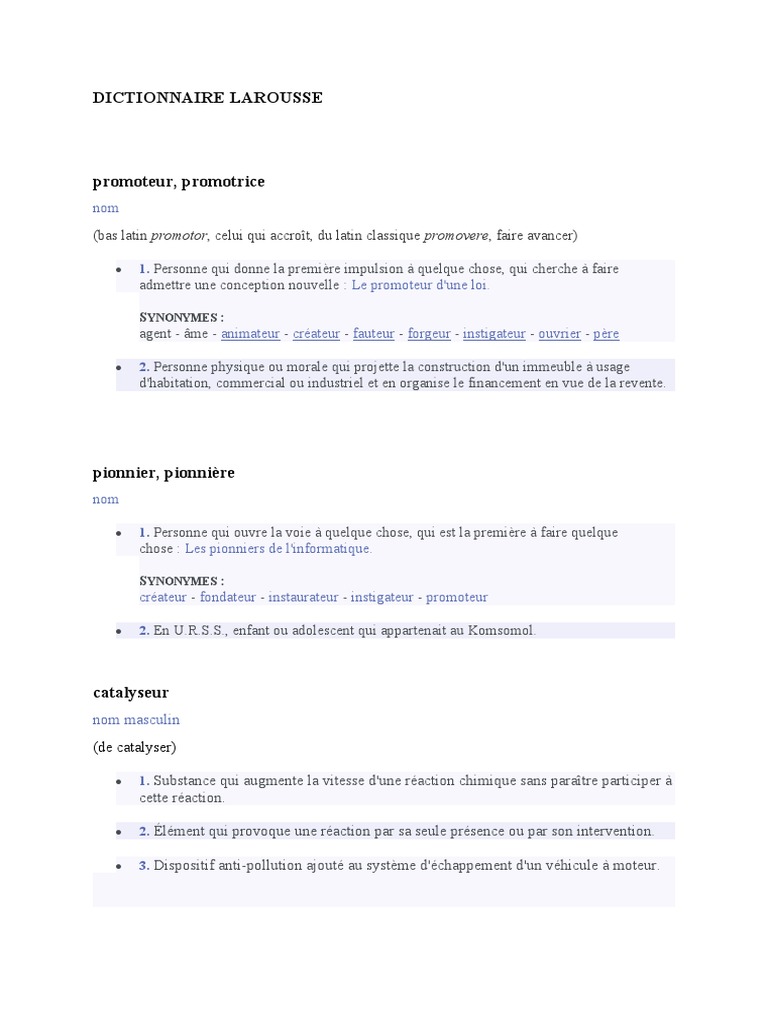 Définitions et Synonymes du Larousse | PDF | Hybride (Biologie) | Catalyse