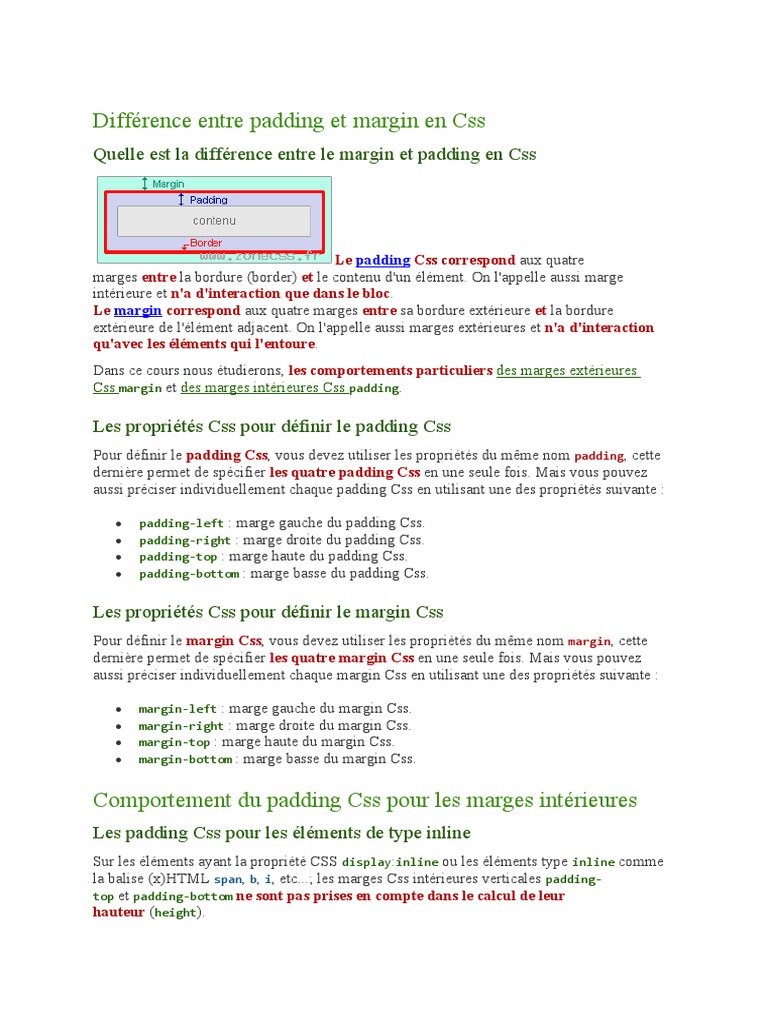 Différence Entre Padding Et Margin en Css | PDF | Html | Élément HTML