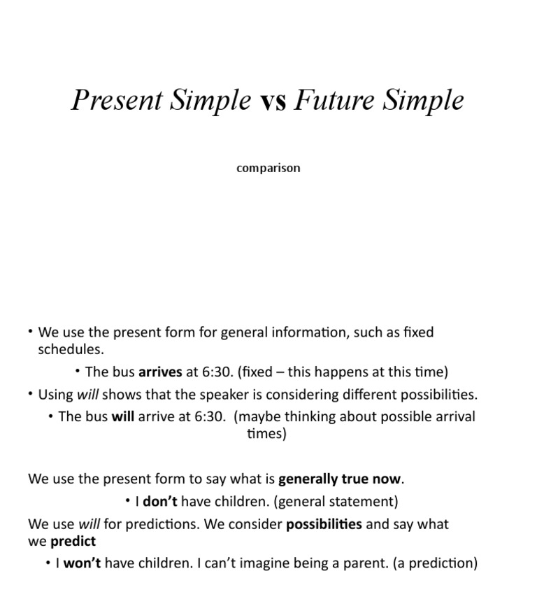 Present Simple Vs Future Simple | PDF