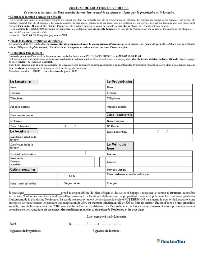 Contrat de Location Vehicule | PDF | Véhicules | Location