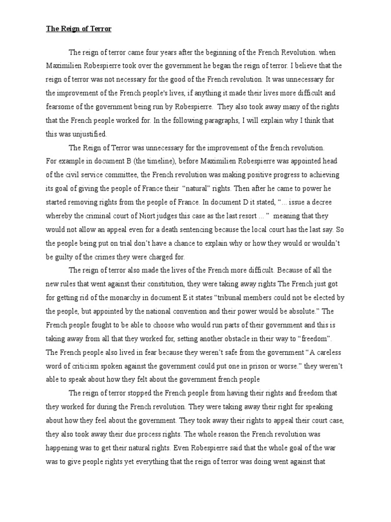 Reign of Terror Essay | PDF | Reign Of Terror | French Revolution