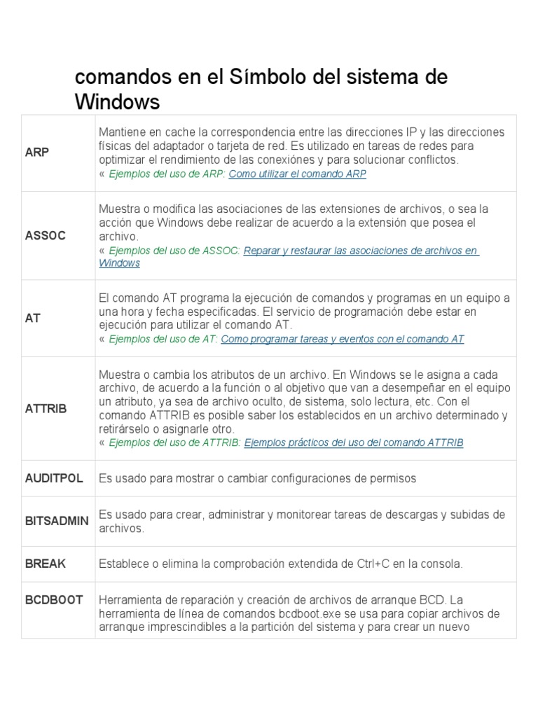 Comandos en El Símbolo Del Sistema de Windows | PDF | Archivo de ...