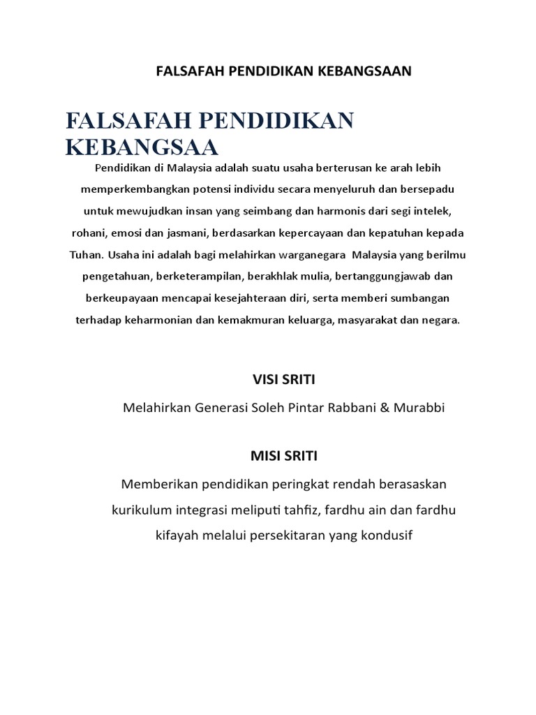 Falsafah Pendidikan Kebangsaan | PDF