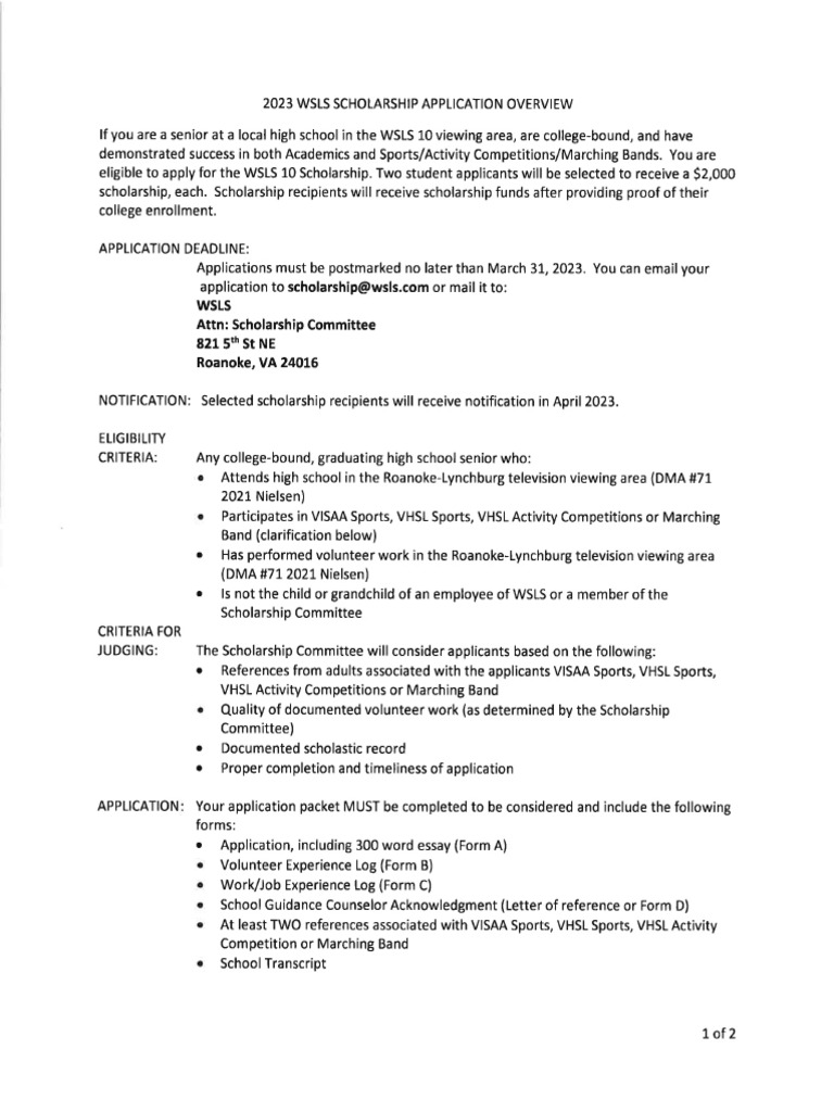 WSLS 10 Scholarship Application | PDF
