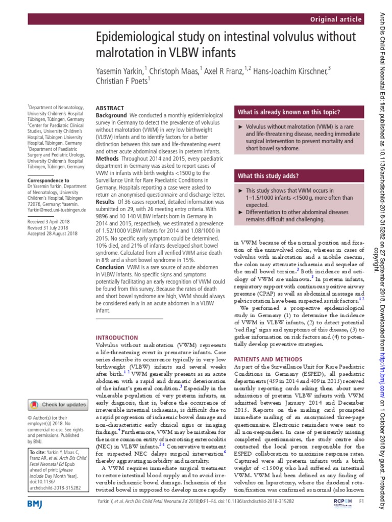 2018 - Epidemiological Study On Intestinal Volvulus Without Malrotation ...