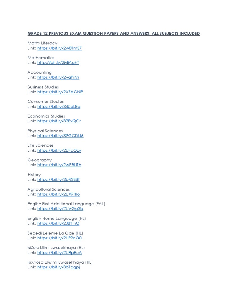 Grade 12 Previous Exam Question Papers and Answers | PDF