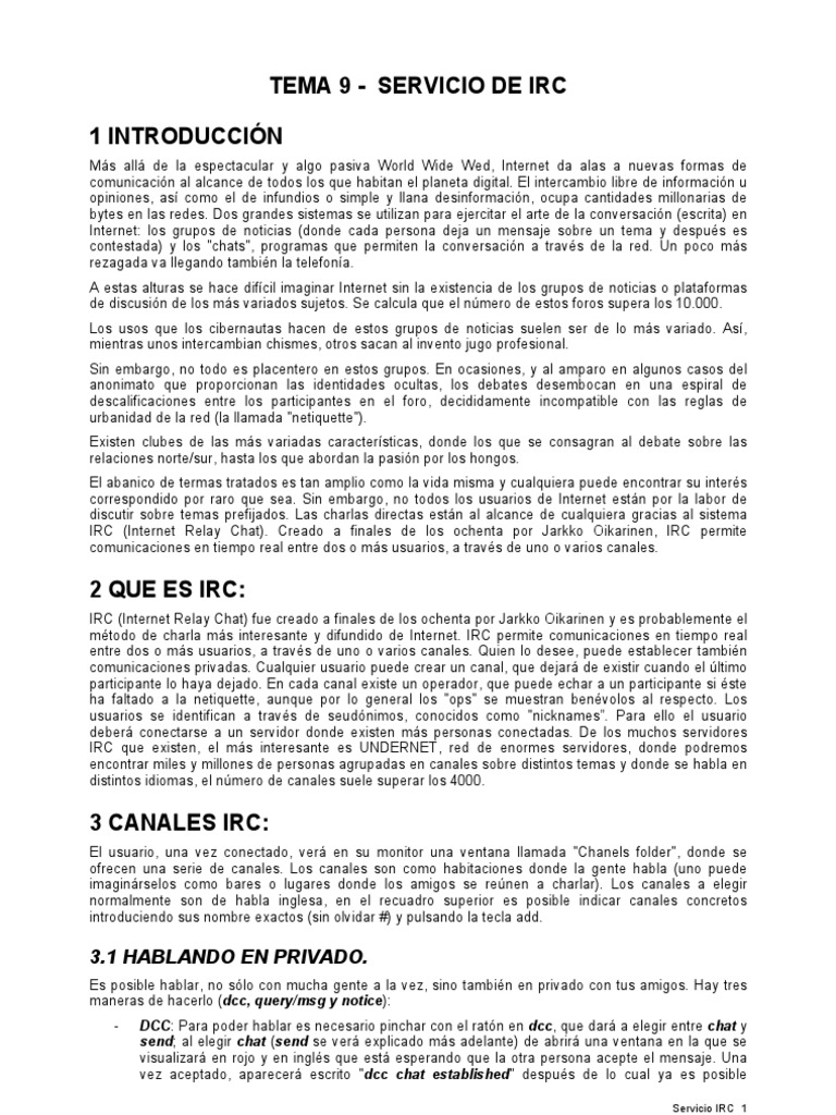 Guía Completa del Servicio IRC | PDF | Internet Bot | Internet Relay Chat