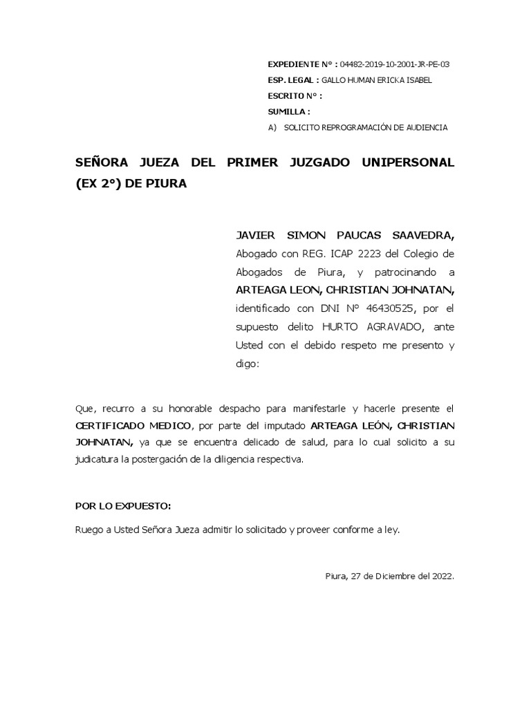 Reprogramacion de Audiencia | PDF