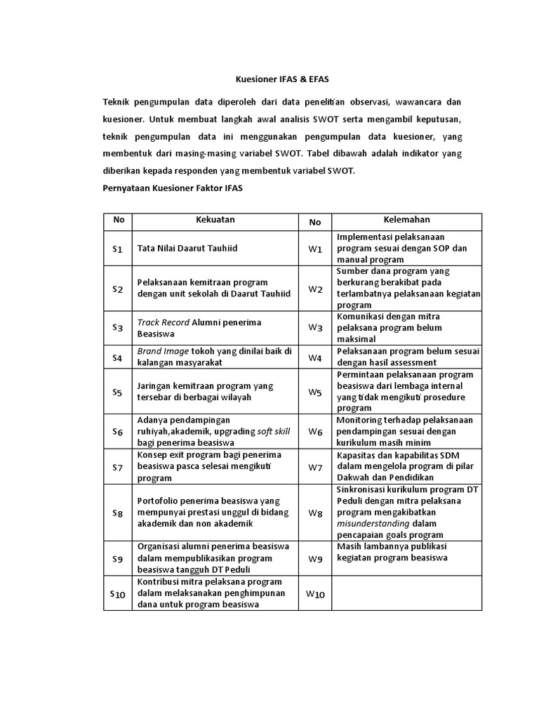 #Elsa - Kuesioner EFAS & IFAS DakPen | PDF