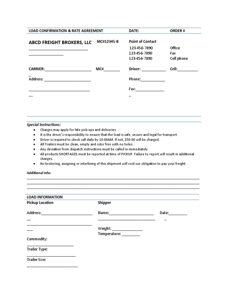 Load-Order-Confirmation USA CONTRACT CARRIER | PDF | Cargo | Freight ...