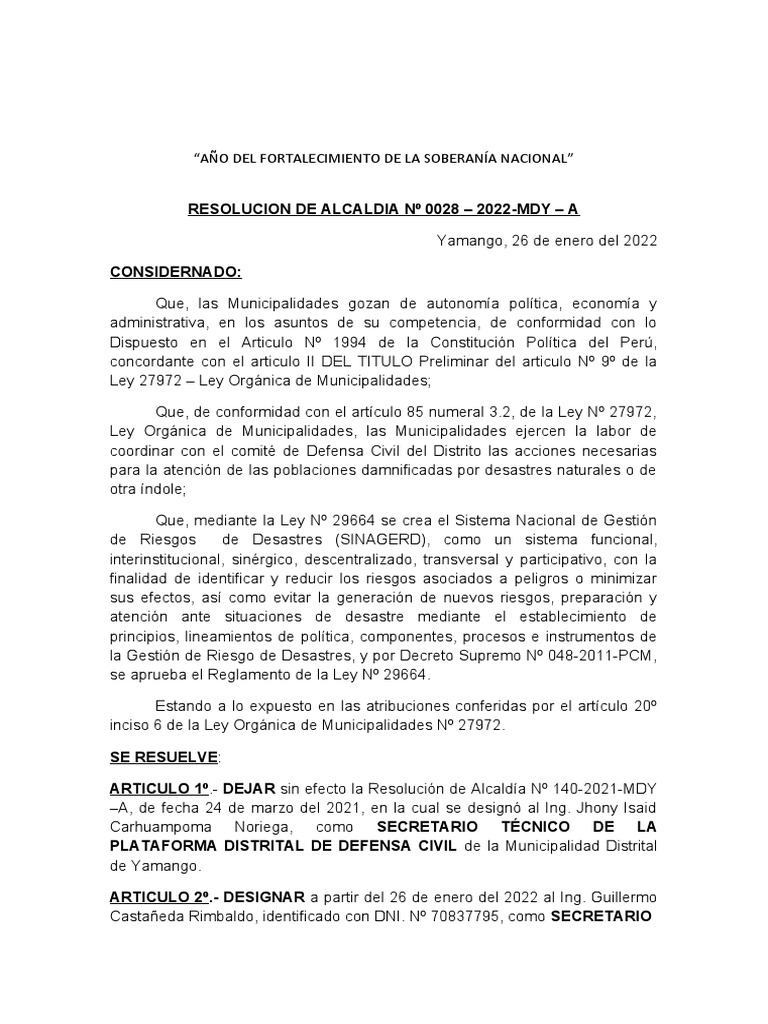 Cambio de Secretario Técnico en Yamango | PDF | Defensa Civil ...