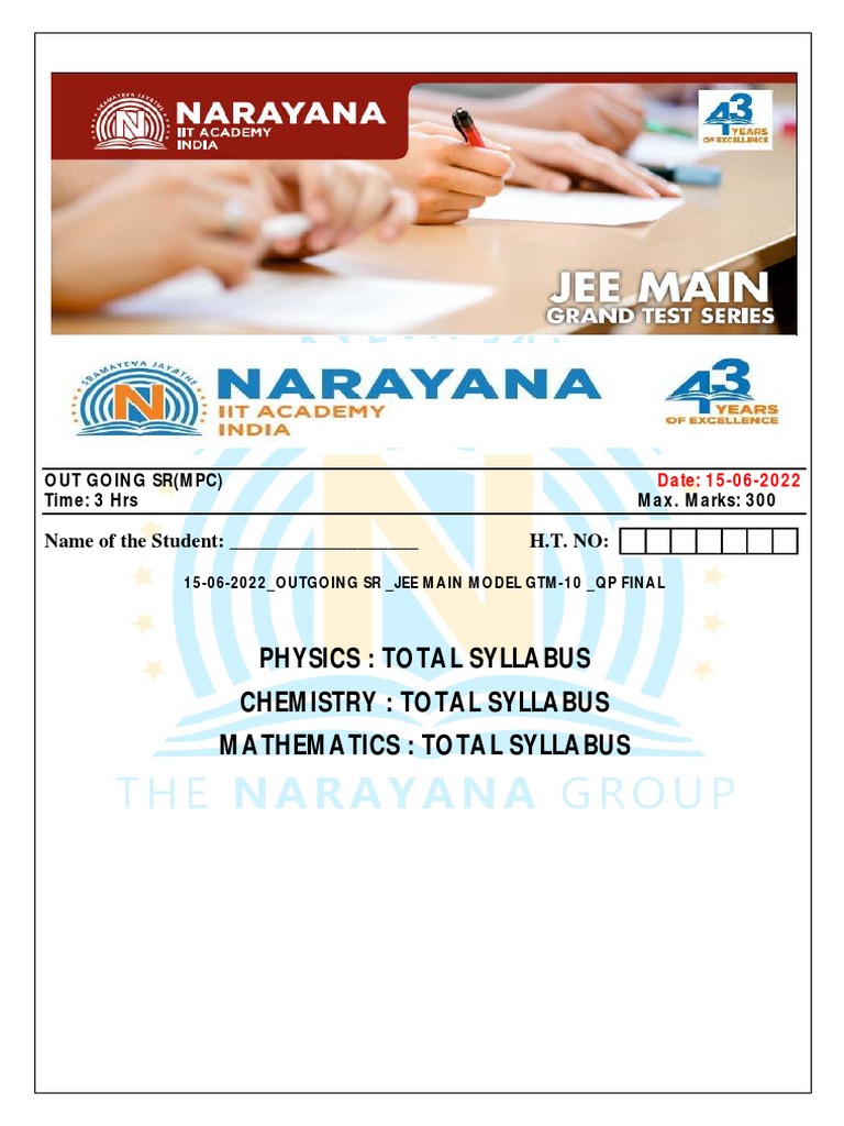 JEE Main Model GTM-10 Question Paper | PDF | Voltage | Metrology