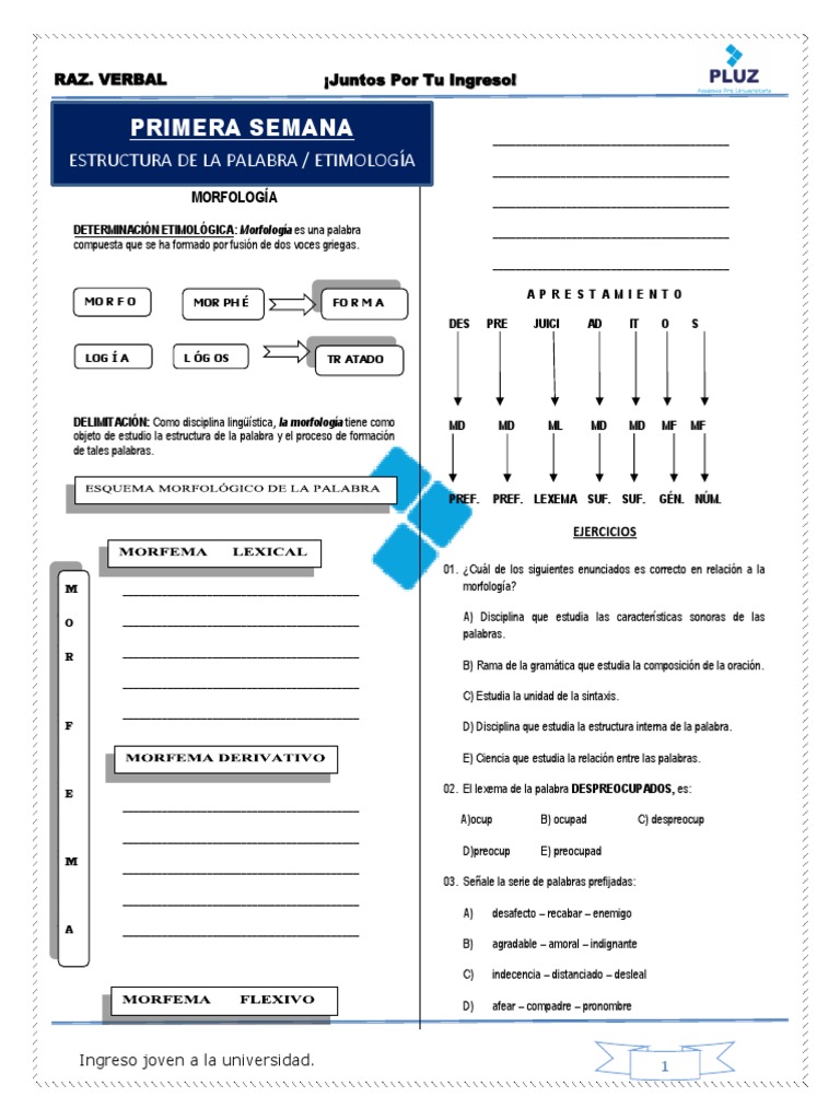 Morfología y razonamiento verbal universitario | PDF | Palabra ...