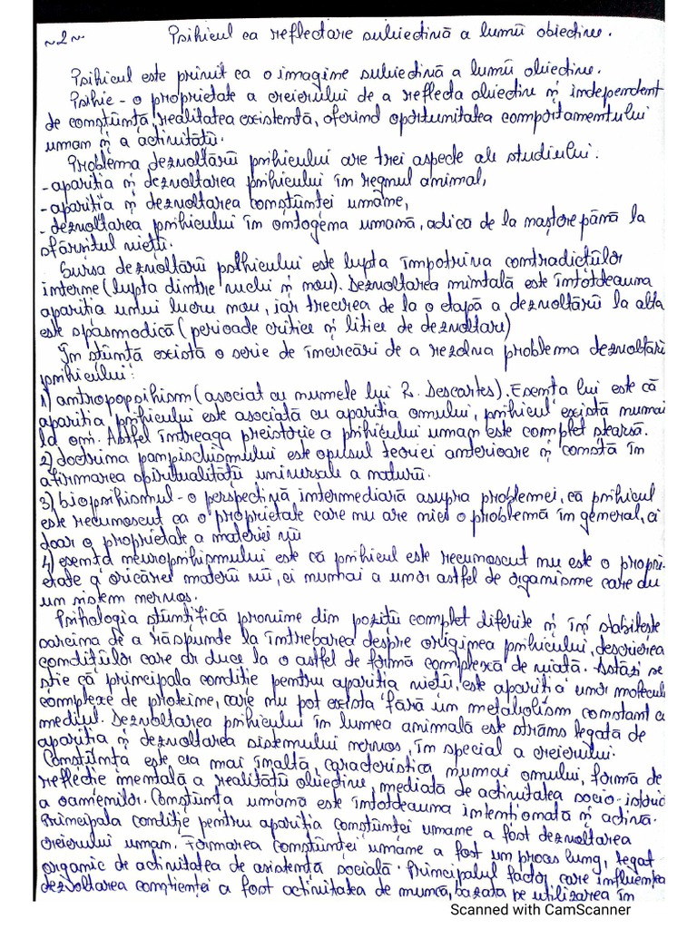 Psihicul Că Reflectare Subiectivă A Lumii Obiective. | PDF
