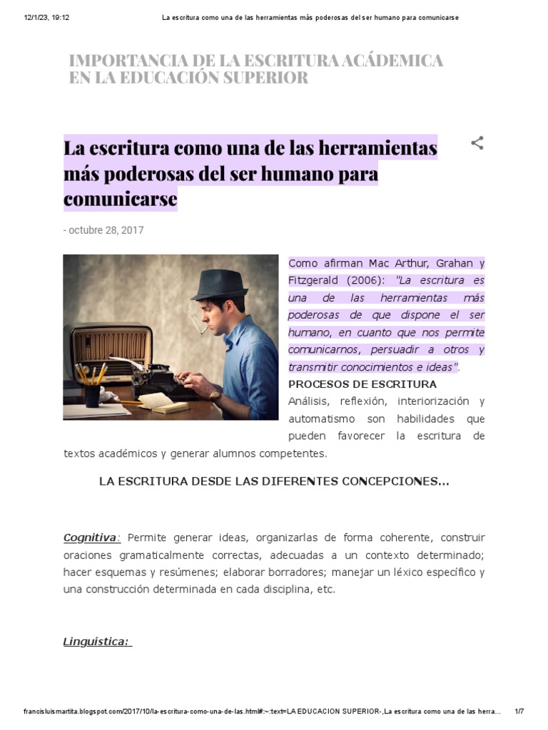La Escritura Como Una de Las Herramientas Más Poderosas Del Ser Humano para Comunicarse | PDF ...