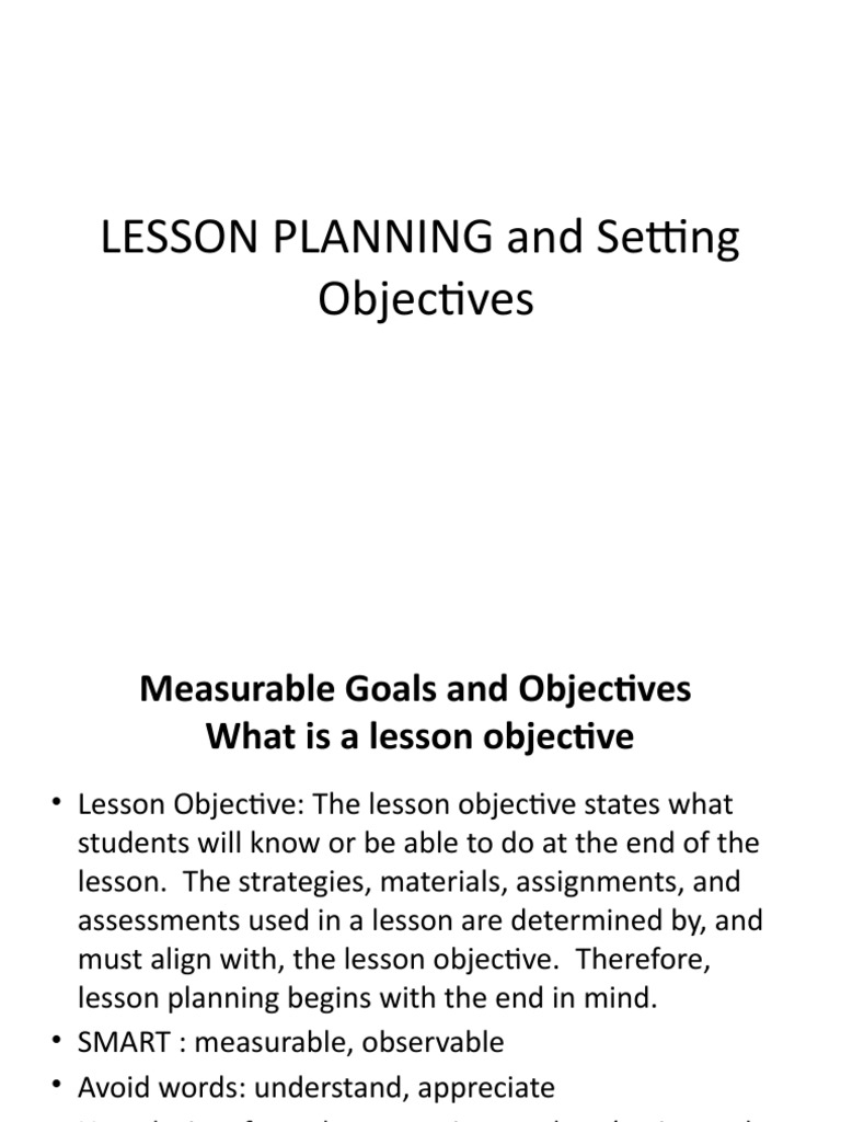 Lesson Planning Setting Objectives | PDF