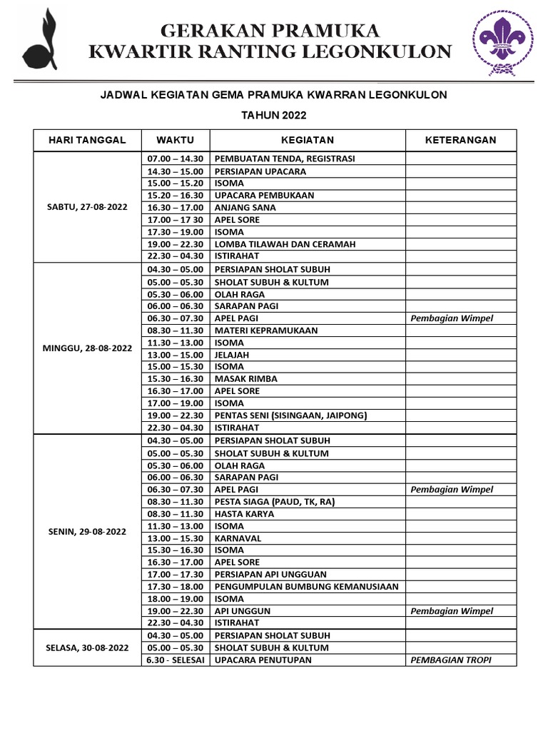 Jadwal Kegiatan Pramuka | PDF