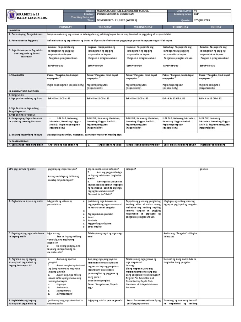 DLL - Esp 6 - Q2 - W1 | PDF