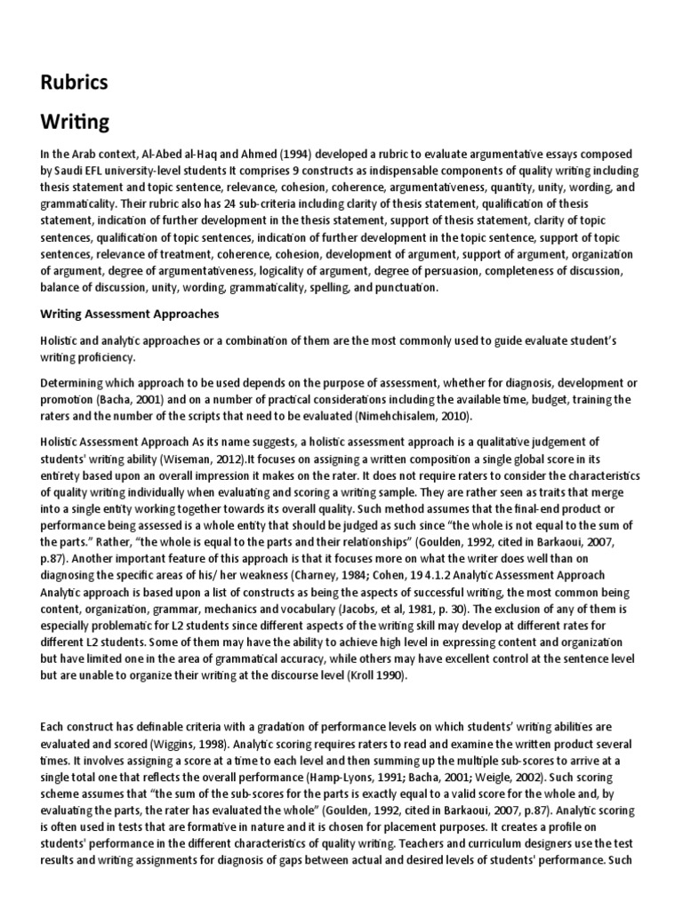 Rubrics Pdf Rubric Academic Educational Assessment