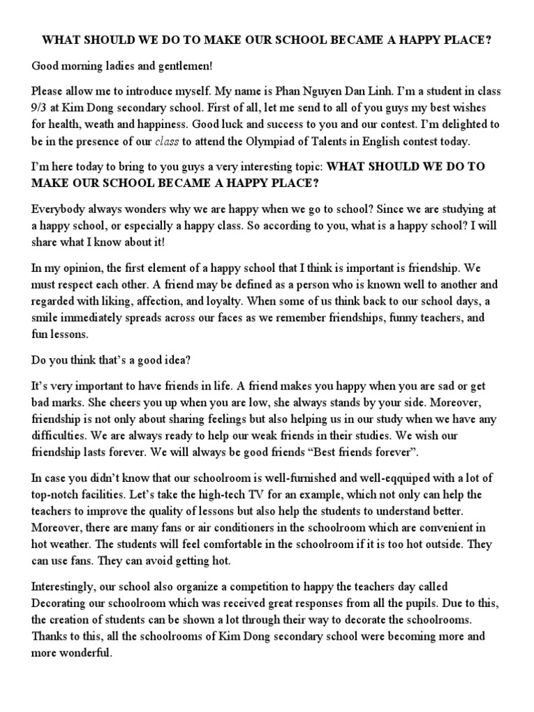 What Should We Do To Make Our School Became A Happy Place 1 | PDF ...