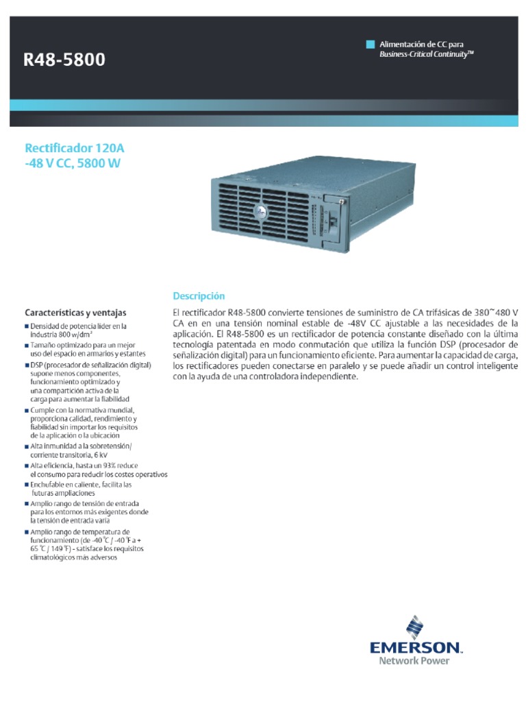 R48-5800 Rectifier Data Sheet (Spanish) | PDF
