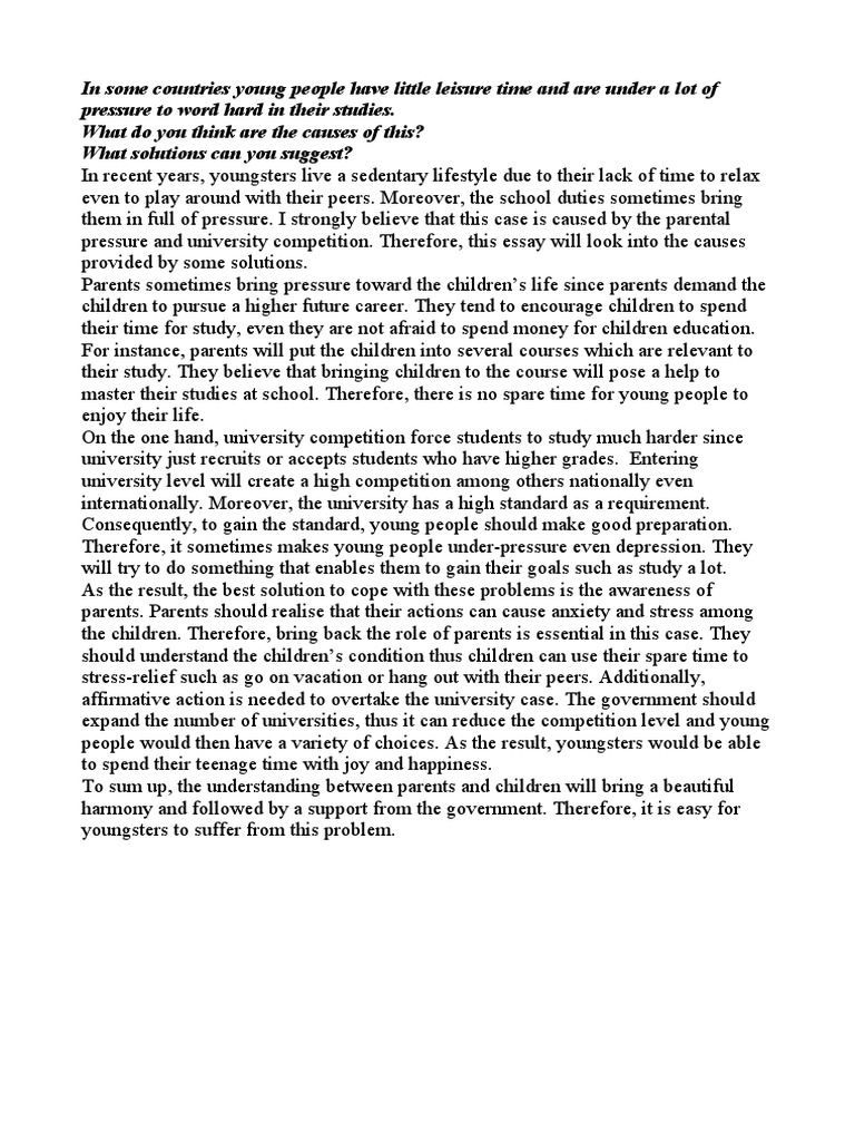 In Some Countries Young People Have Little Leisure Time and Are Under A Lot of Pressure To Word ...