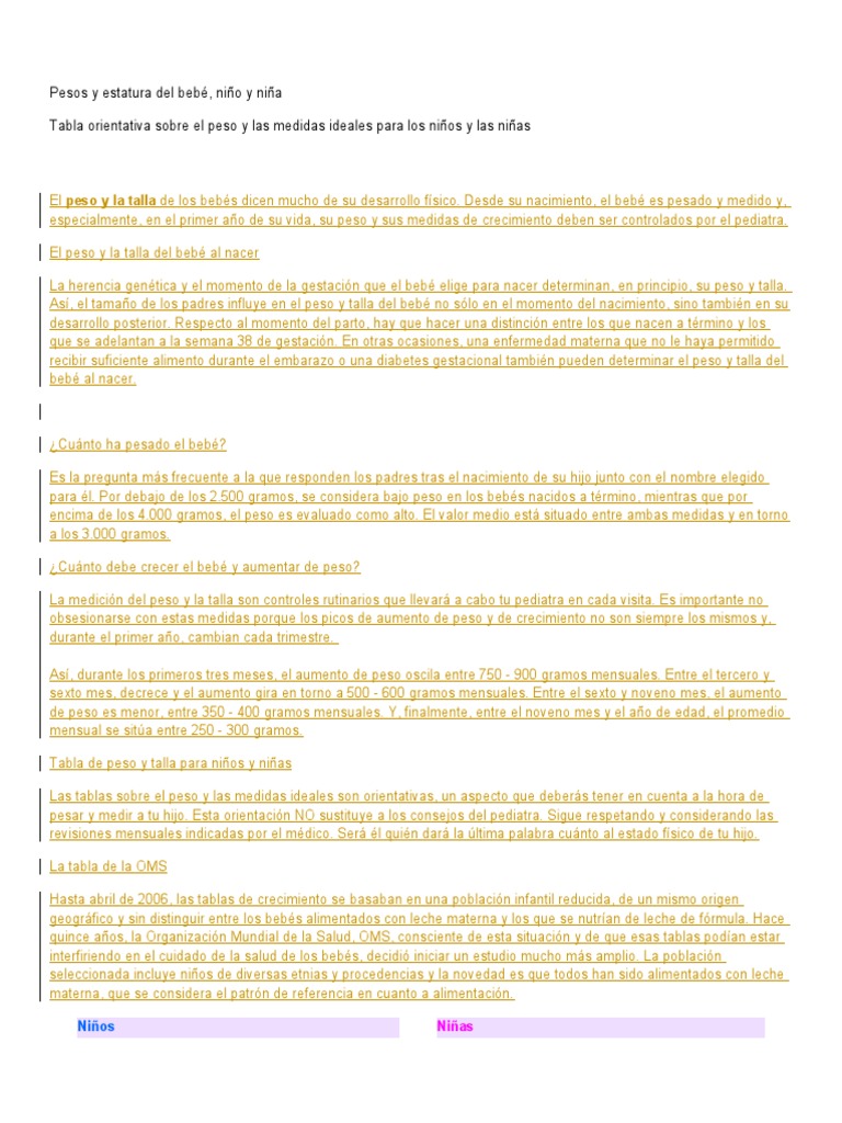 Peso y altura ideal en niños | PDF | Obesidad | Índice de masa corporal