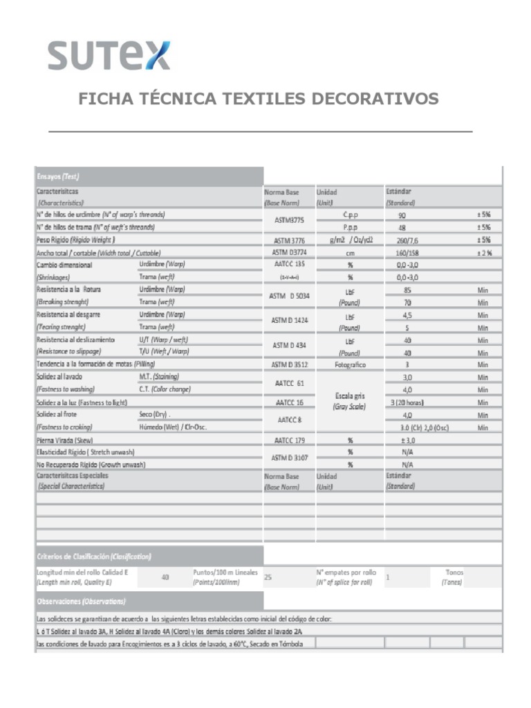 FICHA TÉCNICA TEXTILES DECORATIVOS TAPIZADOS | PDF