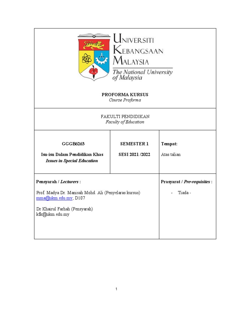 Proforma GB6263 Sem 1 20212022 | PDF