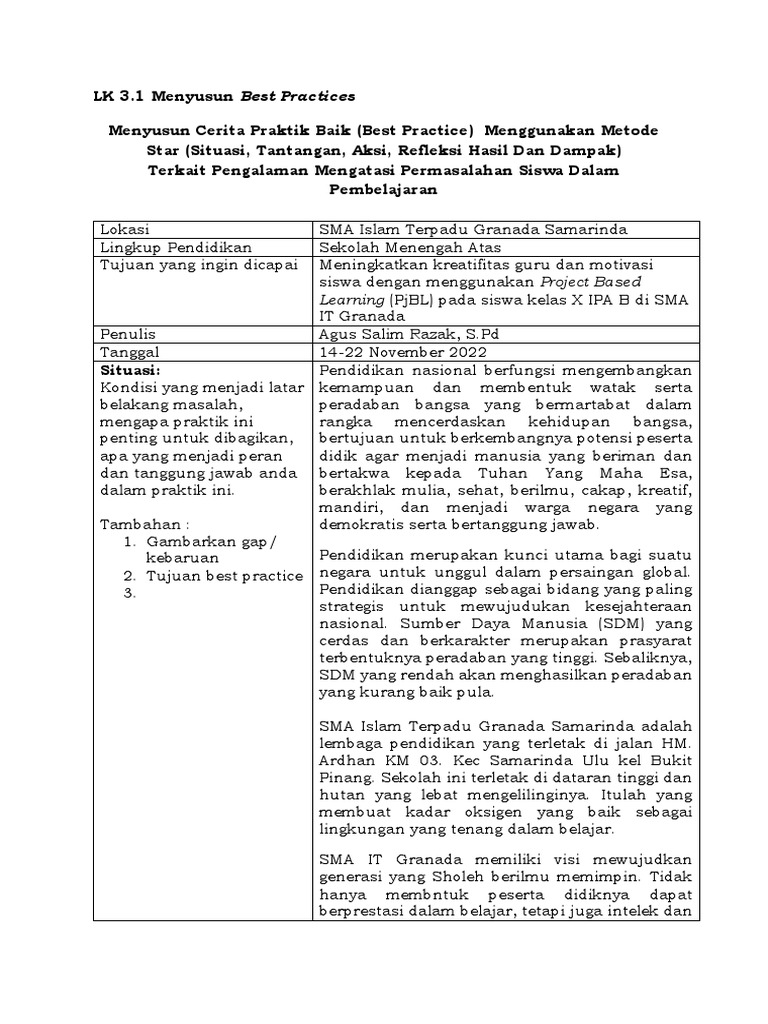 LK 3.1 Best Practices - Agus Salim Razak | PDF
