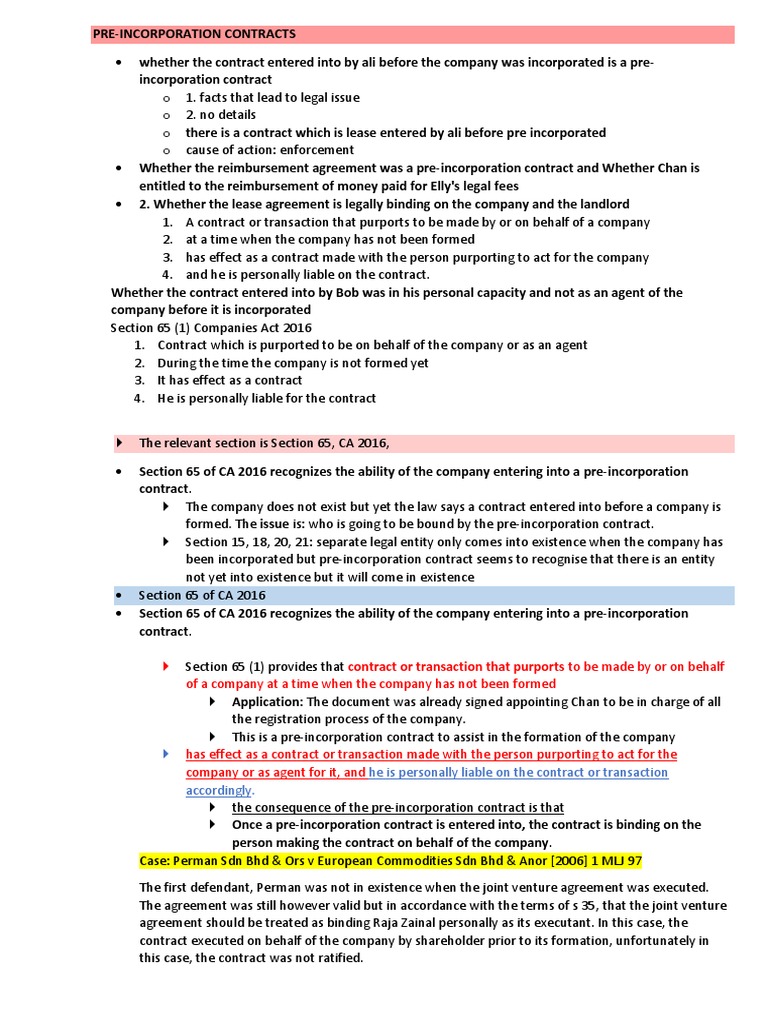 Pre-Incorporation Contracts Overview | PDF | Ratification | Law Of Agency