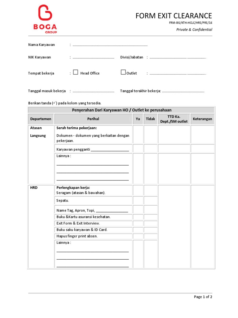 Form Exit Clearance New Kop | PDF