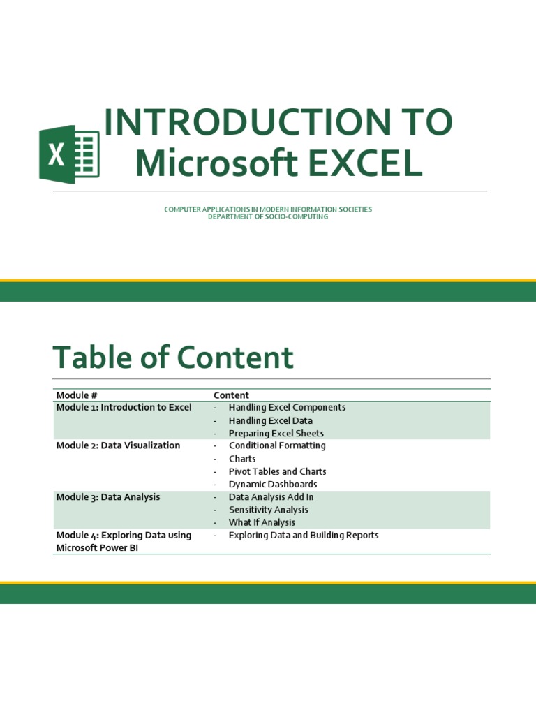 (Module 1) Introduction To Excel | PDF | Microsoft Excel | Spreadsheet