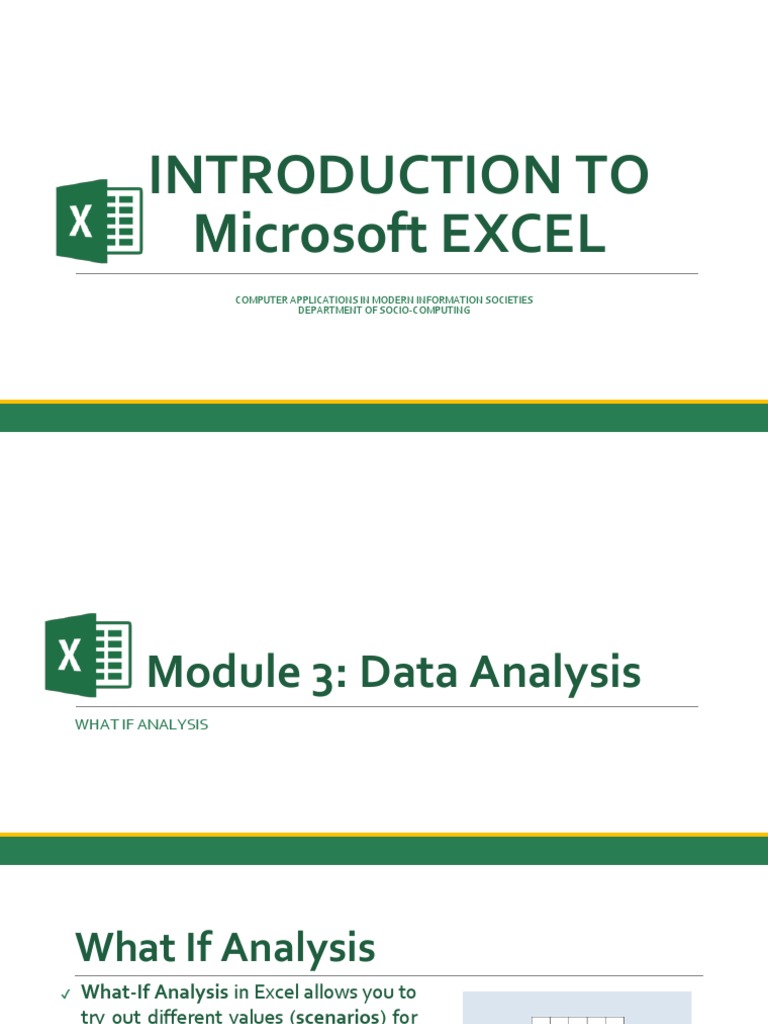 (Module 3 Continued) Data Analysis in Excel | PDF | Sensitivity ...