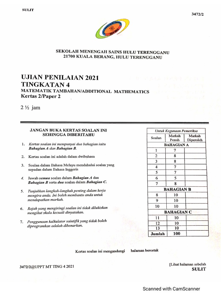 Matematik Tambahan K2 Modul Intervensi T4 2021 | PDF