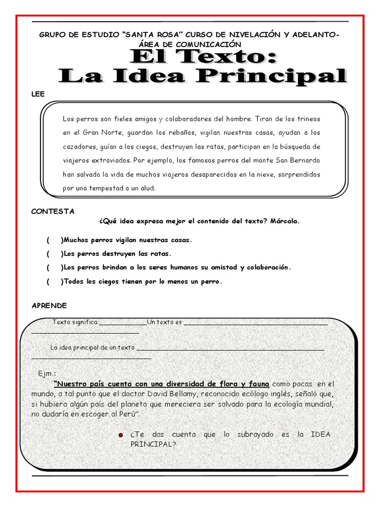 Idea Principal de Un Texto para Primero de Secundaria | PDF