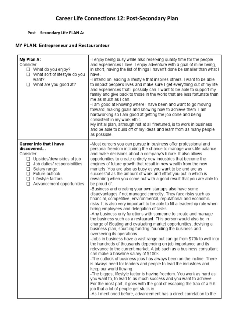 Transition Plan - Plan A and Plan B Final | PDF | Bachelor's Degree ...