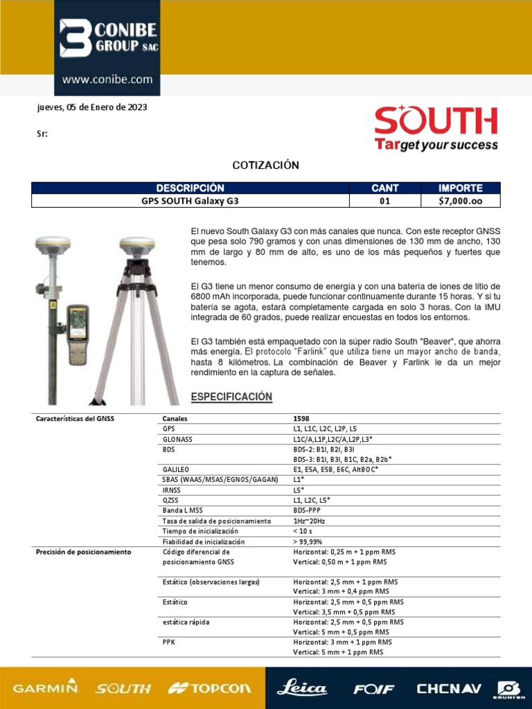 Cotización para un receptor GNSS de alta precisión South Galaxy G3 ...