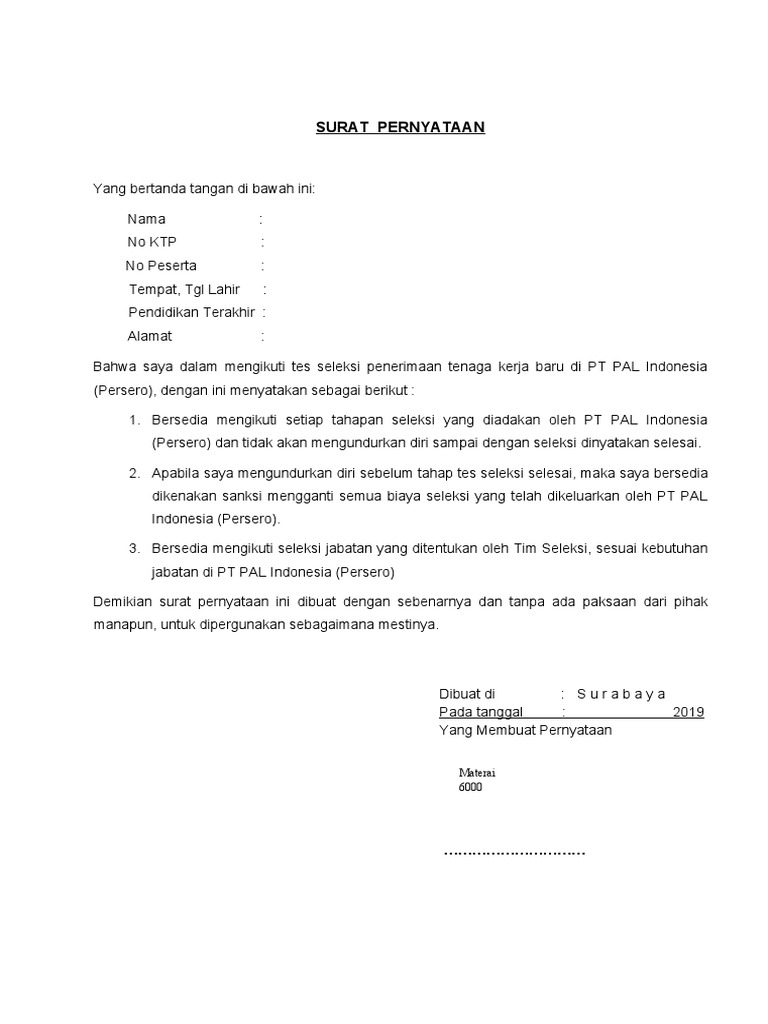 Surat Pernyataan PKWT | PDF