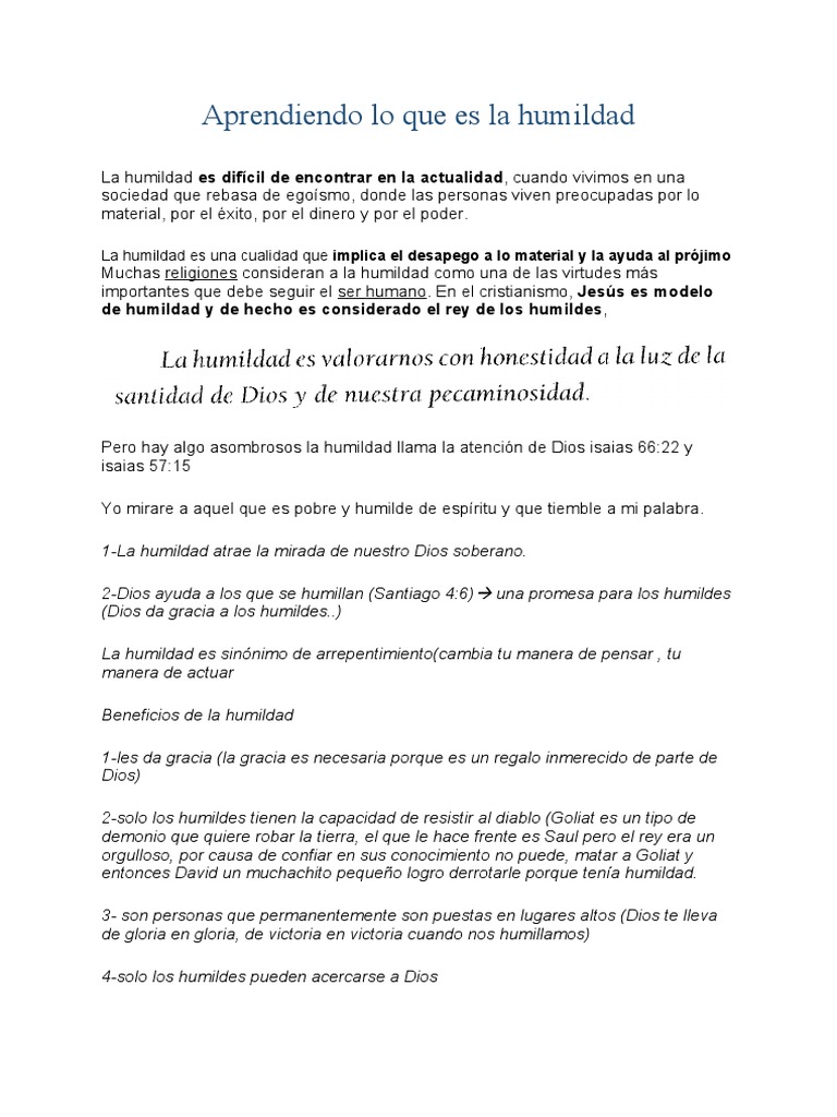 Aprendiendo lo que es la humildad | PDF | Gracia divina | Creencia ...