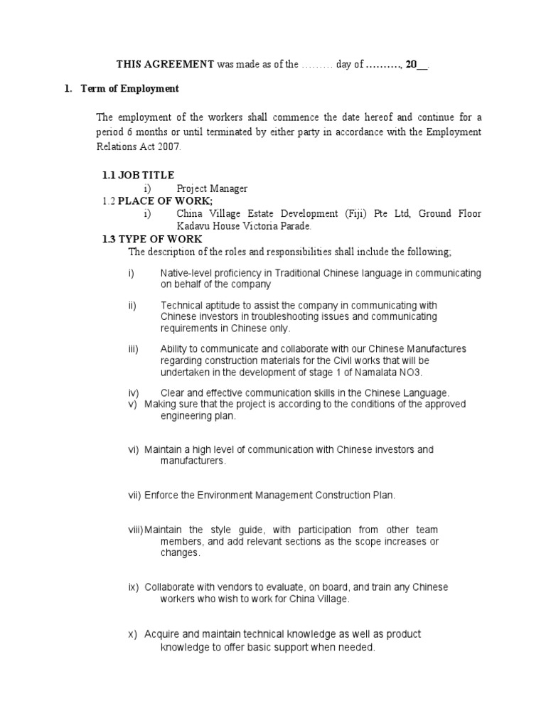 Employment Contract - Foreign (1) - Nan Yang | PDF | Overtime | Sick Leave