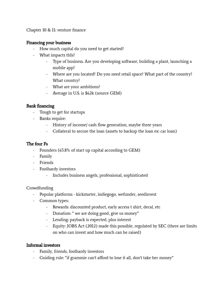 Chapter 10 & 11 - Venture Finance | PDF | Angel Investor | Corporate ...